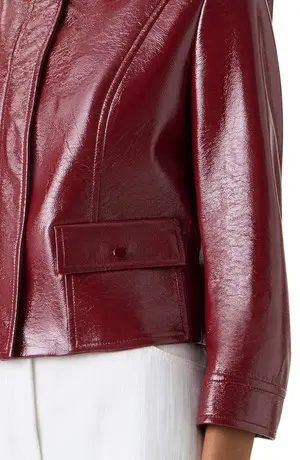 Akris Shiny Crinkle Faux Leather Stand Collar Jacket