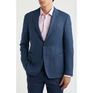 Canali Kei Trim Fit Blue Wool & Cotton Blend Herringbone Sport Coat - Medium Blue