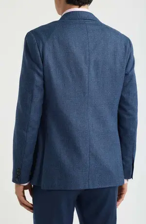 Canali Kei Trim Fit Blue Wool & Cotton Blend Herringbone Sport Coat