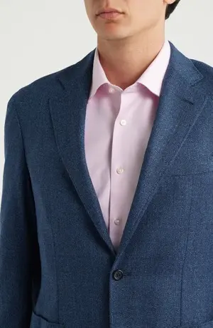 Canali Kei Trim Fit Blue Wool & Cotton Blend Herringbone Sport Coat
