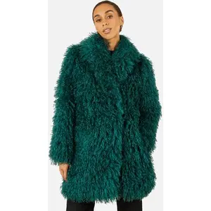 YUMI Luxe Long Hair Faux Fur Overcoat - Teal