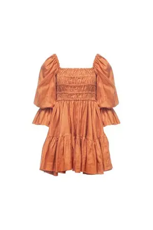 VASILIKI Amelia Ruched Linen Mini Dress
