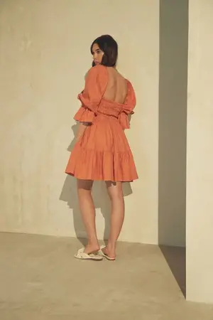 VASILIKI Amelia Ruched Linen Mini Dress
