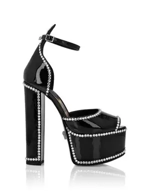 Philipp Plein Patent Leather Platform Sandals - Black