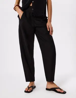 Whistles Linen Barrel Leg Trouser - Black