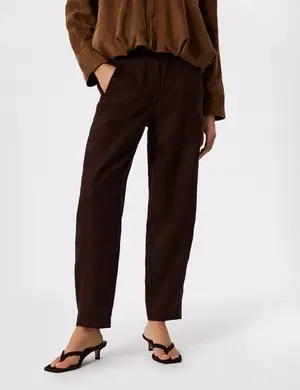 Whistles Linen Barrel Leg Trouser - Brown
