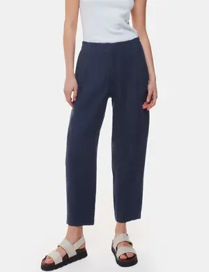 Whistles Linen Barrel Leg Trouser - Navy