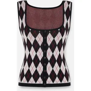 PCFG STORE Daydreamers Argyle Knit Sleeveless Top - Black