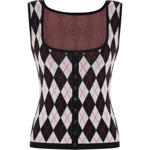 PCFG STORE Daydreamers Argyle Knit Sleeveless Top - Black