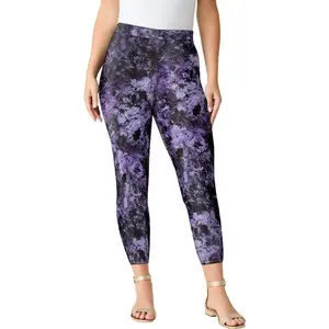 Roaman's Essential Stretch Capri Legging - Black Violet Texture