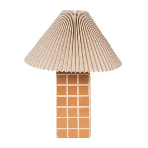 ROWENA INTERIORS Grid-pattern Table Lamp With Pleated Shade - Orange