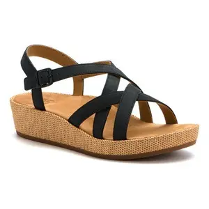 ABEO Soleil Crossover Platform Wedge Sandals - Black