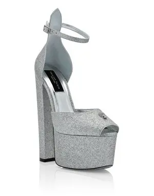 Philipp Plein Glitter Platform Sandals - Silver