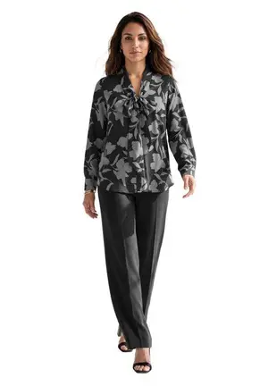 ROAMAN'S Long Sleeve Bow Blouse - Black