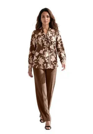 ROAMAN'S Long Sleeve Bow Blouse - Chocolate