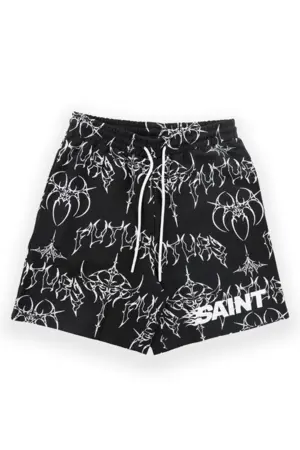 FLY BY NIGHT Normandie Shorts With Cybersigilism Print - Black/saint