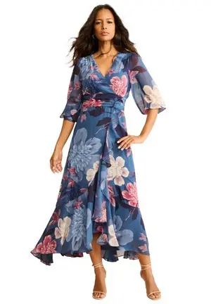 ROAMAN'S Overlay Ruffle Maxi Dress - Slate Multi