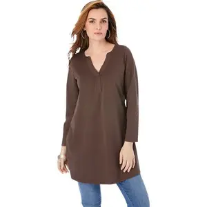 Roaman's Y-neck Tunic - Chocolate