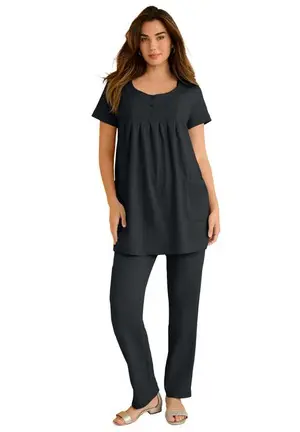 ROAMAN'S Soft Knit Swing Tunic With Pockets - Black