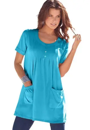 ROAMAN'S Roaman's Soft Knit Swing Tunic With Pockets Ocean
