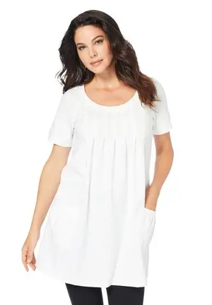 Roaman's Soft Knit Swing Tunic With Pockets - White