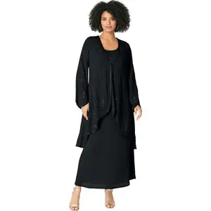 Roaman's Embellished Georgette Gown Set With Detachable Jacket - Black