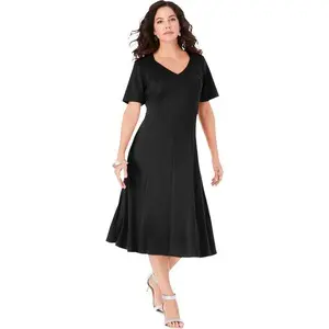 ROAMAN'S Ponte Flared Dress - Black
