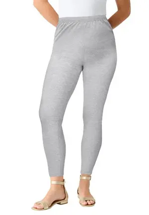 Roaman's Roaman's Essential Stretch Ankle Length Pull-On Legging Heather Grey