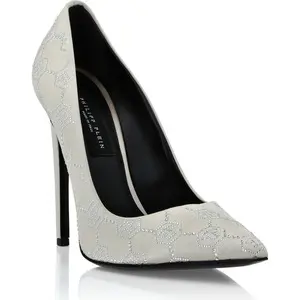 Philipp Plein Satin Monogram Embellished Stiletto Heels - Beige