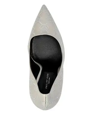 Philipp Plein Satin Monogram Embellished Stiletto Heels - Beige