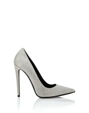 Philipp Plein Satin Monogram Embellished Stiletto Heels - Beige