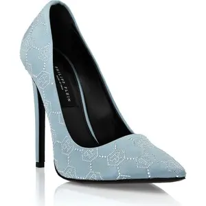 Philipp Plein Satin Monogram Embellished Stiletto Heels - Lightblue