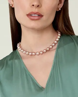 The Pearl Source 9.5-10.5mm Pink Freshwater Pearl Necklace - White Gold Clasp