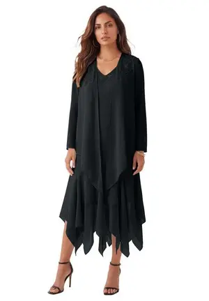 ROAMAN'S Sequin Embellished Jacket And Dress Set - Black