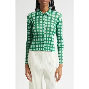 Issey Miyake Issey Miyake Basket Print Pleated Cardigan Green