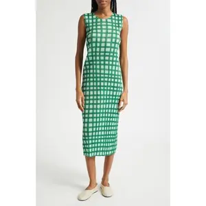 Issey Miyake Basket Print Pleated Midi Dress