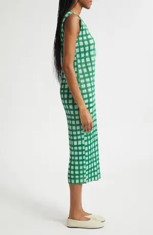 Issey Miyake Basket Print Pleated Midi Dress