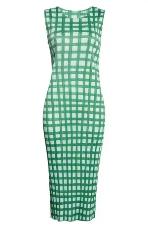 Issey Miyake Basket Print Pleated Midi Dress
