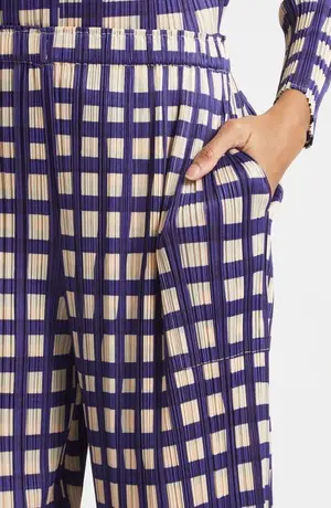 Issey Miyake Basket Print Pleated Crop Straight Leg Pants