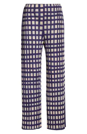 Issey Miyake Basket Print Pleated Crop Straight Leg Pants