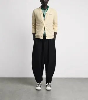 Play Comme Des Garcon Wool Cardigan With Heart Appliqu