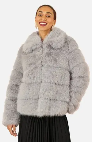 YUMI Luxe Faux Fur Coat - Grey