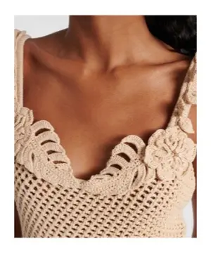 Elie Saab Crochet Floral Appliqué Cotton-blend Top - Nude