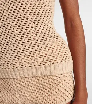 Elie Saab Crochet Floral Appliqué Cotton-blend Top - Nude