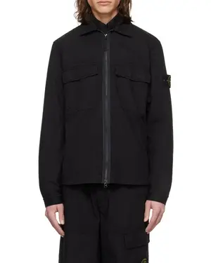 Stone Island Compass-appliqué Zip-up Shirt