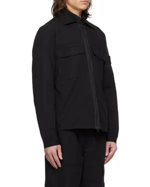Stone Island Compass-appliqué Zip-up Shirt