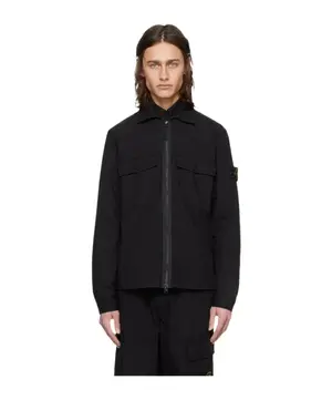 Stone Island Compass-appliqué Zip-up Shirt