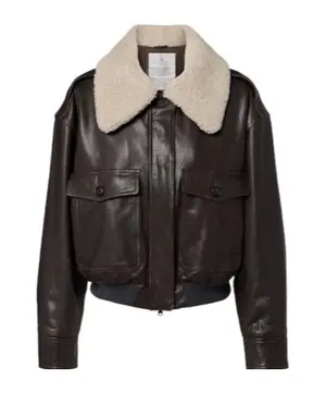 Brunello Cucinelli Dark Brown Leather Cropped Bomber Jacket - Black