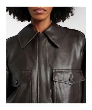 Brunello Cucinelli Dark Brown Leather Cropped Bomber Jacket