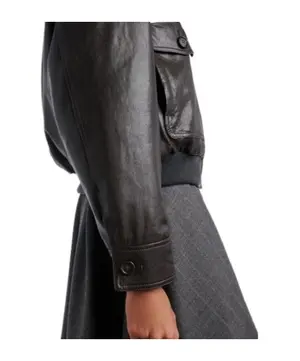 Brunello Cucinelli Dark Brown Leather Cropped Bomber Jacket